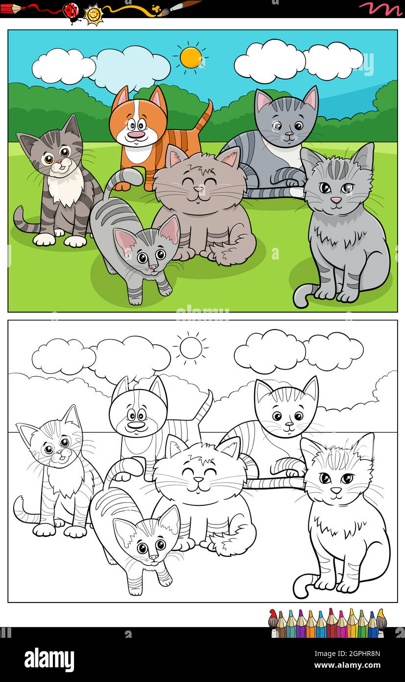 cartoon funny cats characters coloring book page Stock Vector Image ...