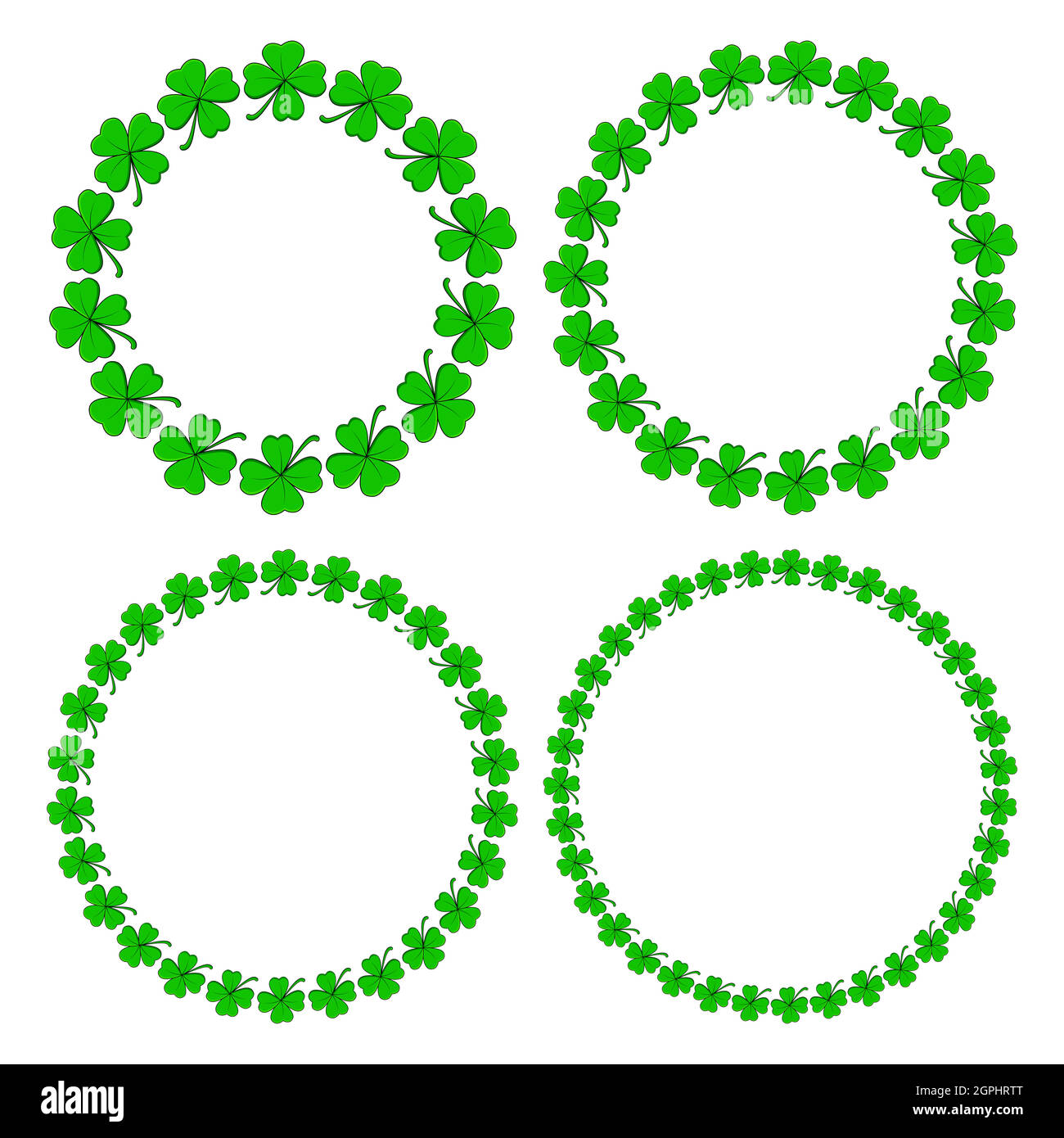 Clover circle frame set. Shamrock four leaf border collection. Vector empty background with copy ...