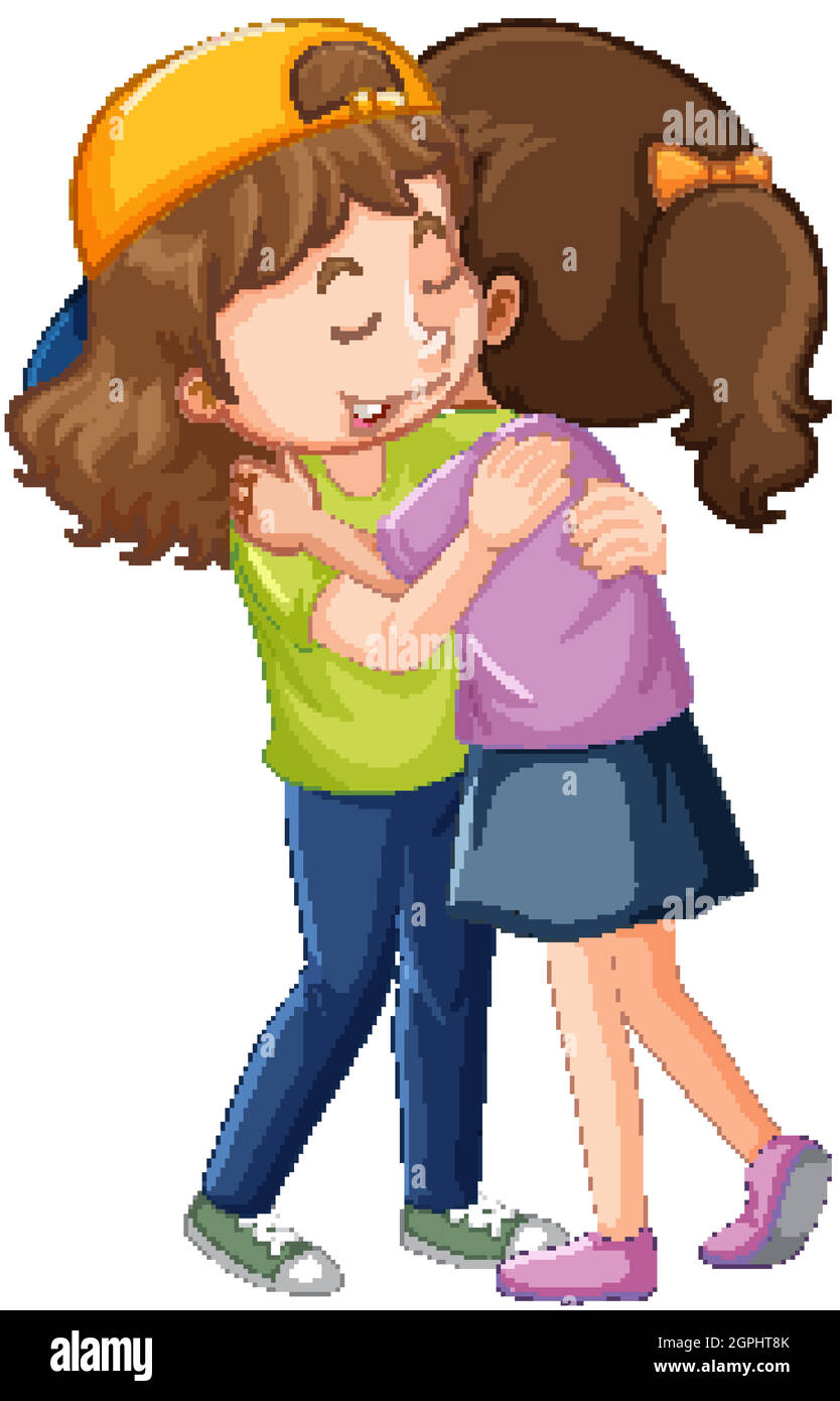 Two cute girls hugging each other illustration Stock Vector Image & Art ...
