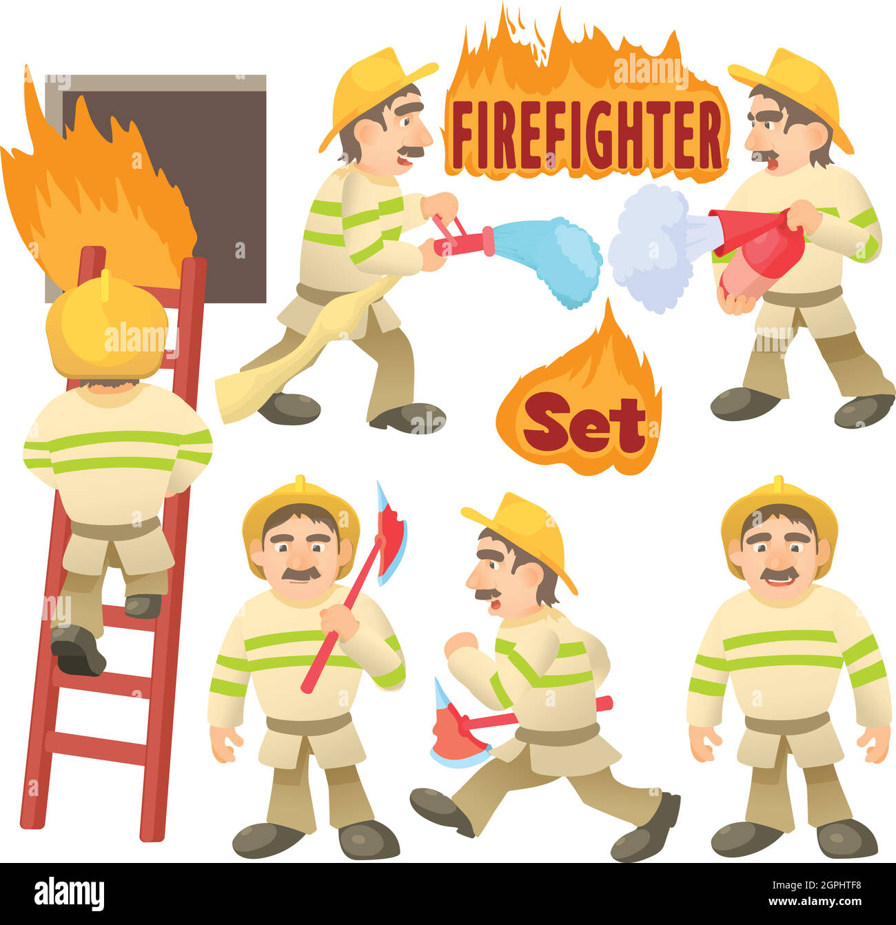 Fireman concept set, cartoon style Stock Vector Image & Art - Alamy