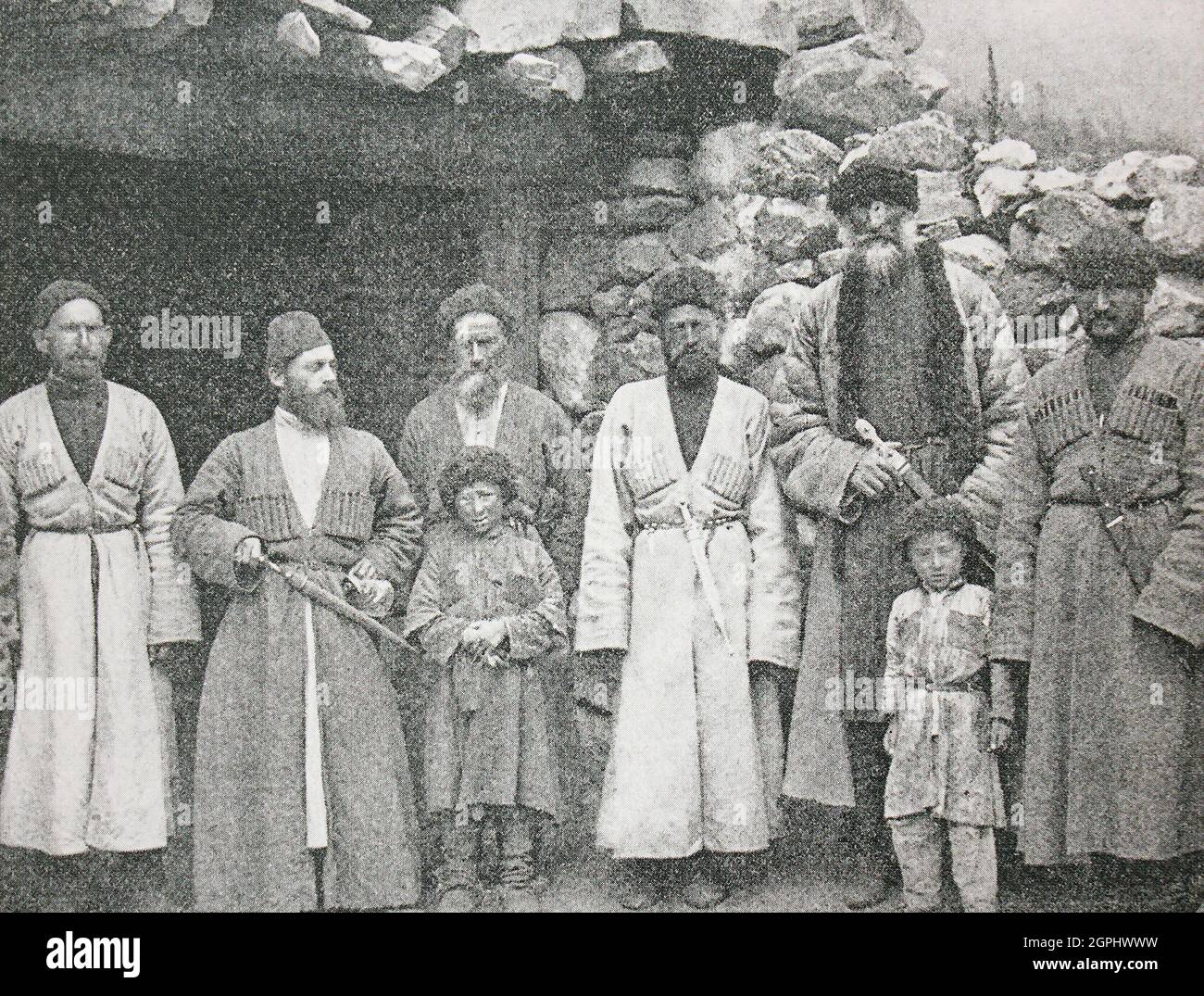 The head of the village Bezengi and his friends. Photo of the late 19th ...