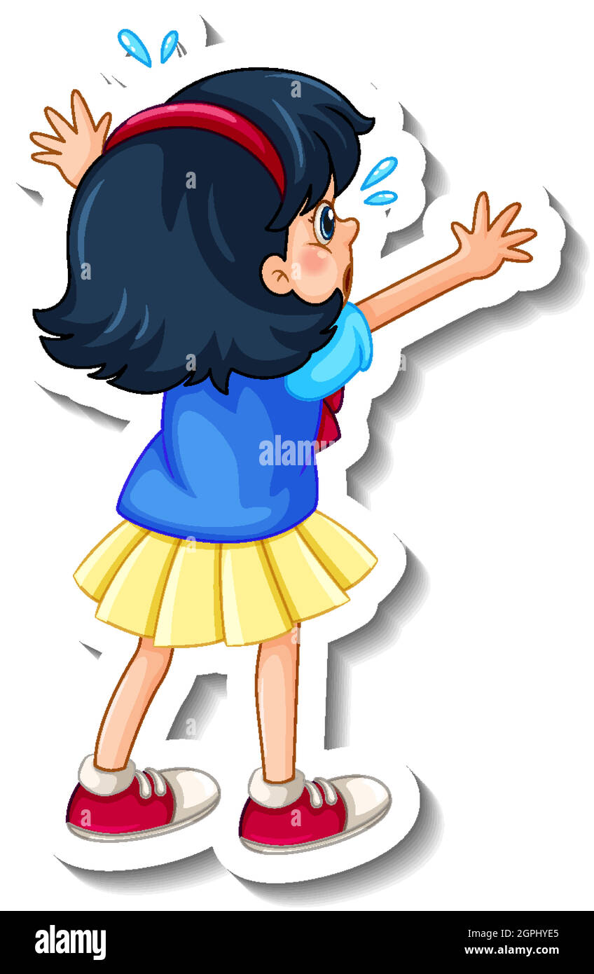 Sticker template with behind of a girl cartoon character isolated ...