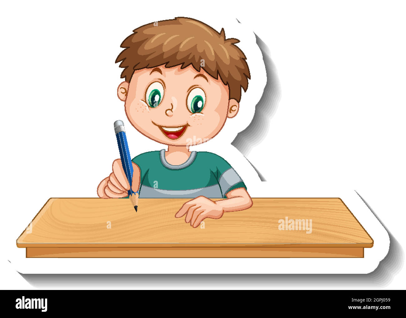 Sticker template with a boy writing on the table isolated illustration ...