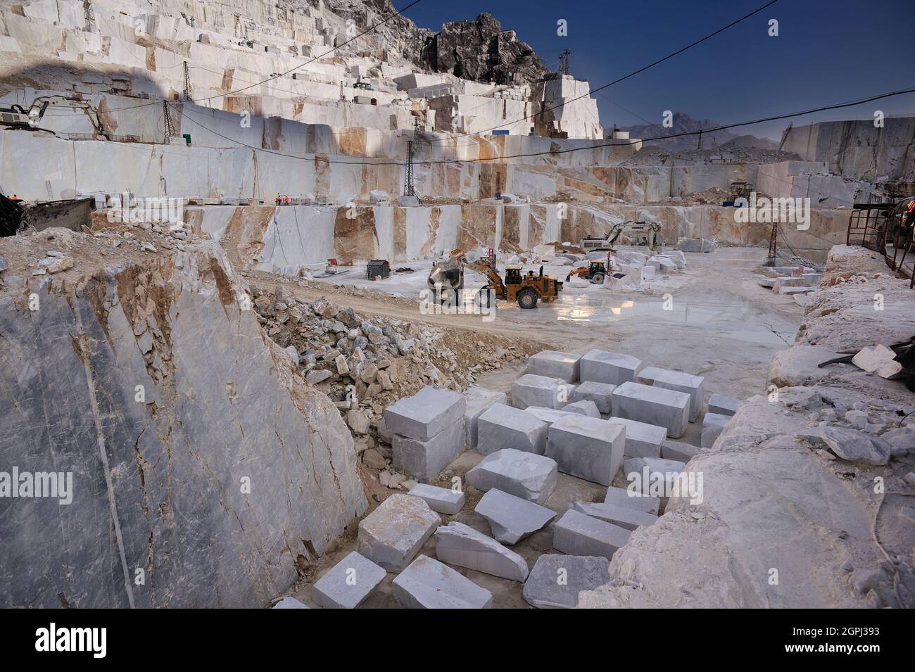 Carrara marble quarries, squarred white marble blocks on quarry of ...