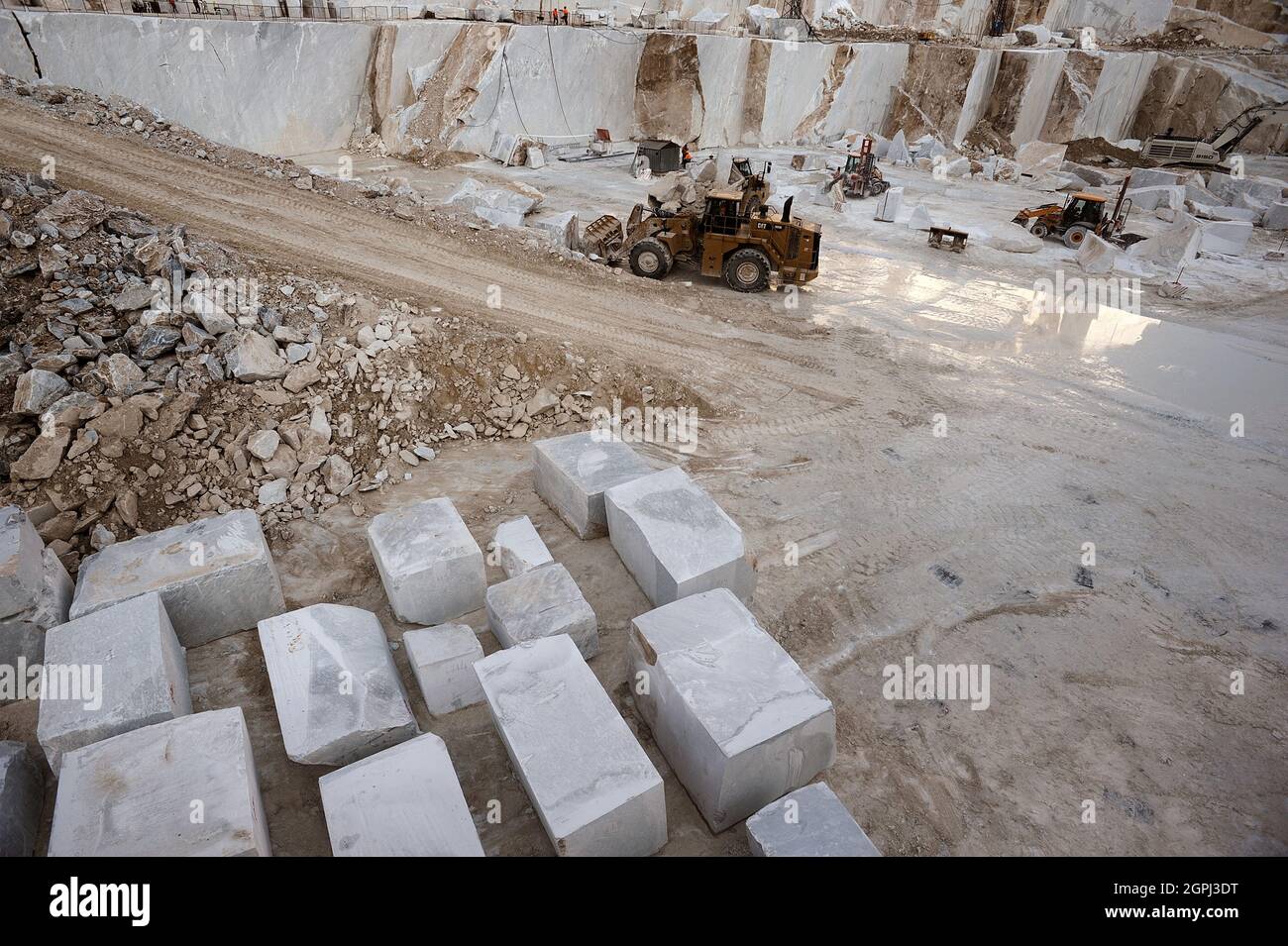 Carrara marble quarries, squarred white marble blocks on quarry of ...