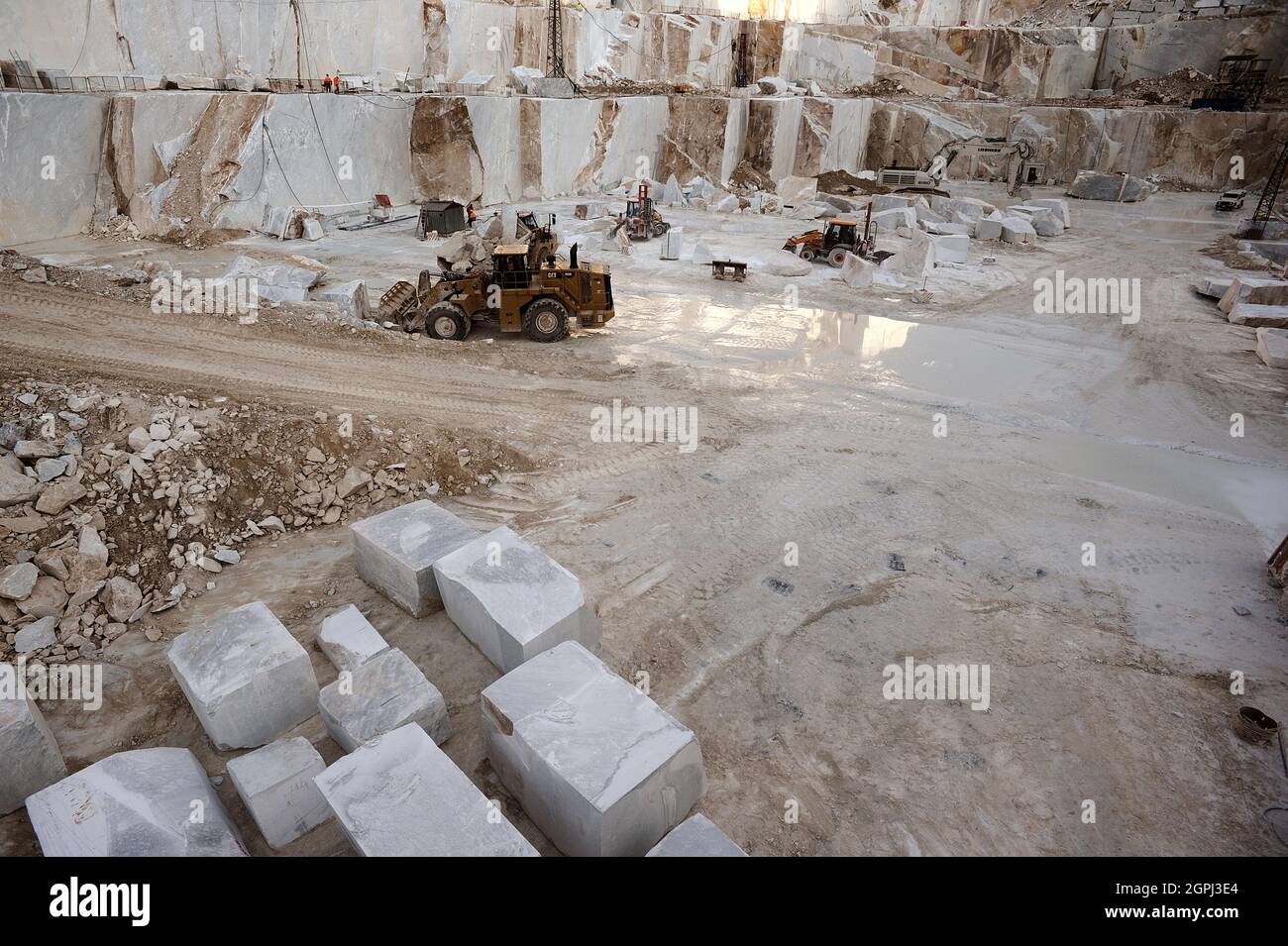 Carrara marble quarries, squarred white marble blocks on quarry of ...