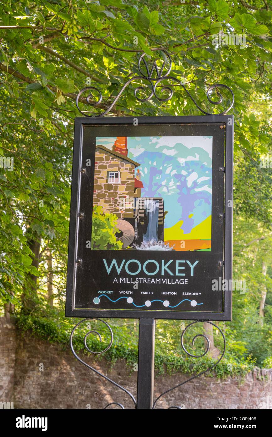 Wookey village sign Wookey Somerset Stock Photo - Alamy