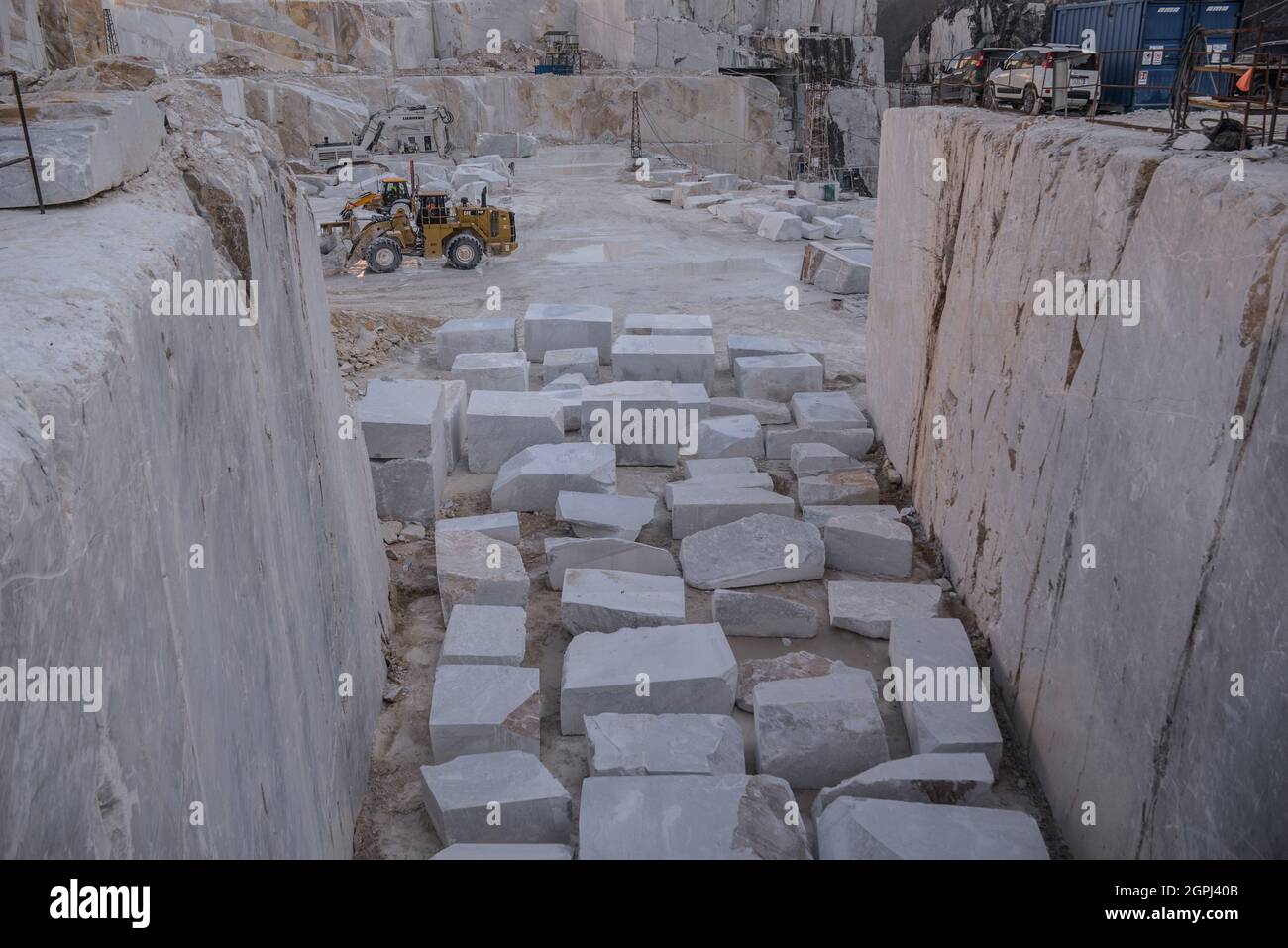 Carrara marble quarries, squarred white marble blocks on quarry of ...