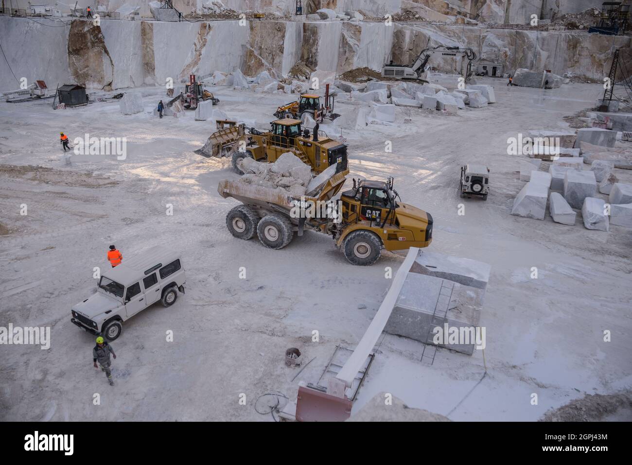 Carrara marble quarries, squarred white marble blocks on quarry of ...