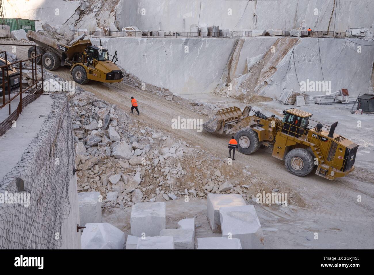 Carrara marble quarries, squarred white marble blocks on quarry of ...