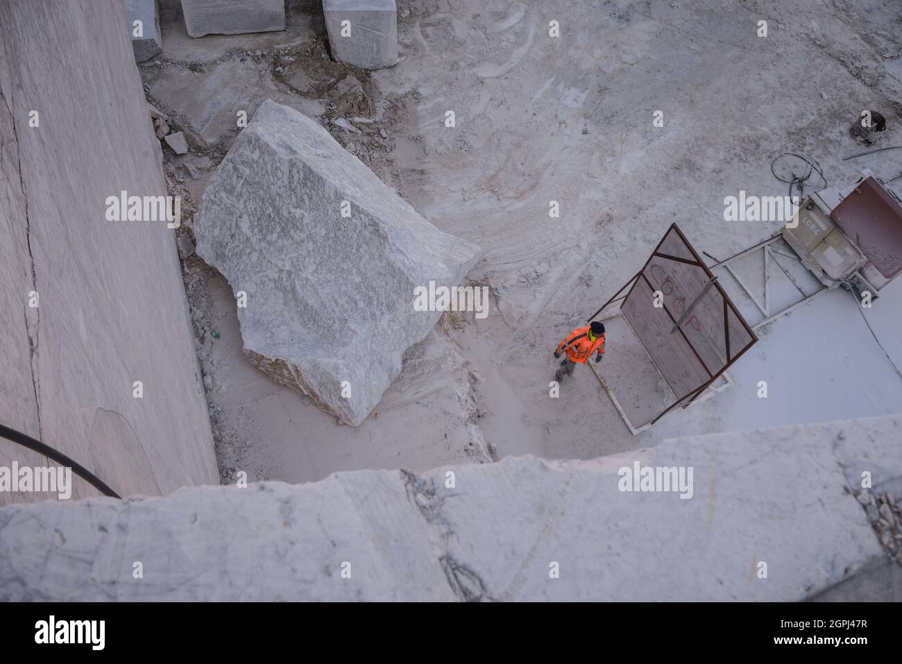 Carrara marble quarries, squarred white marble blocks on quarry of ...