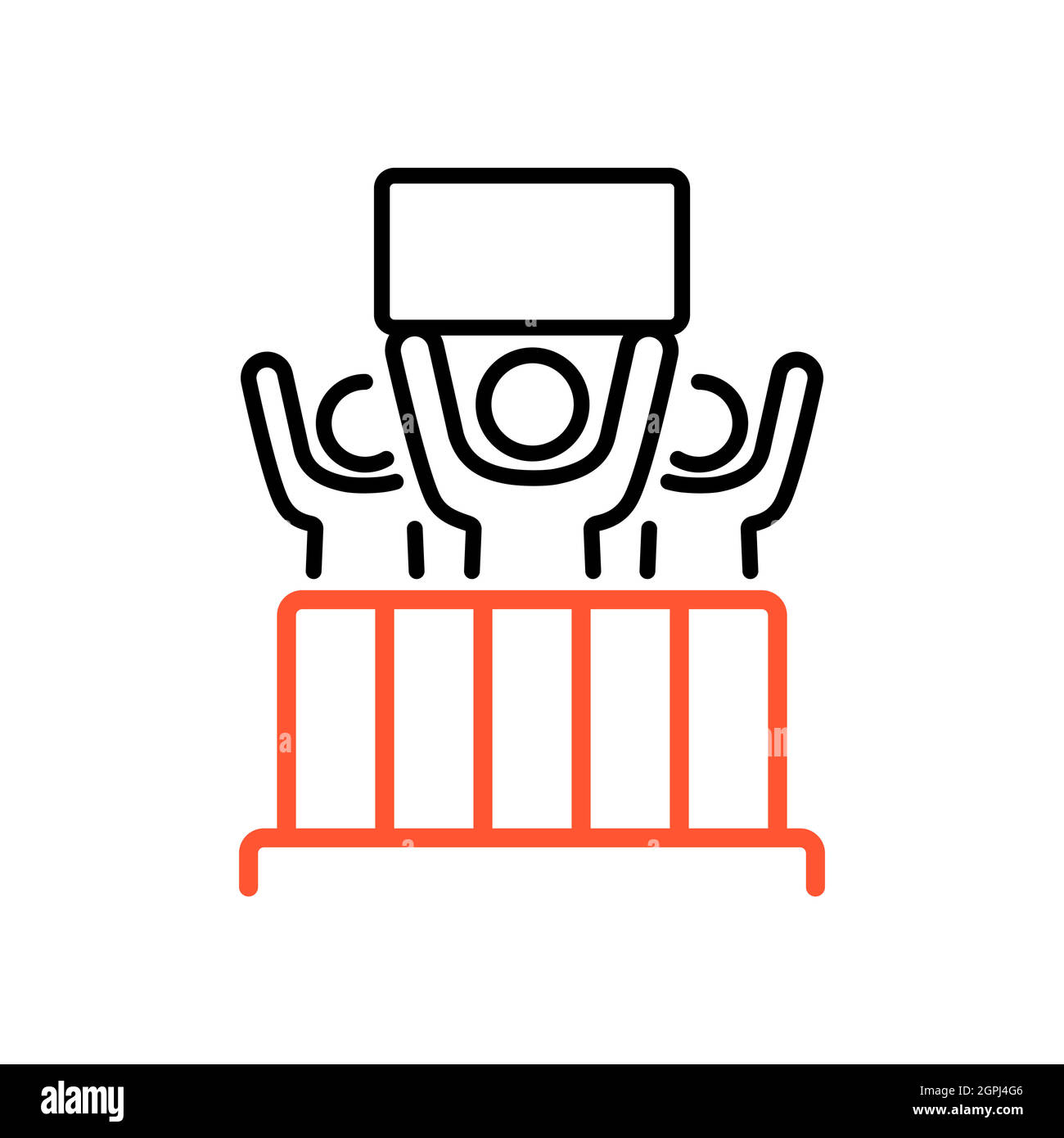 Crowd of people with placard control barrier icon Stock Vector Image ...