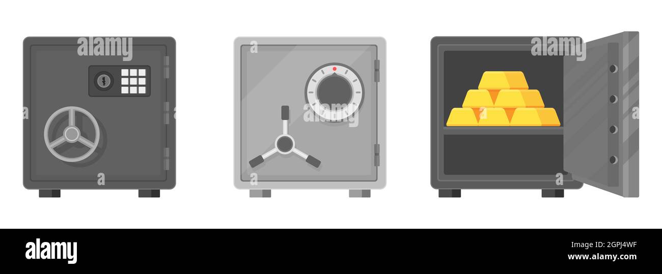 Bank safe gold bar, ingnots. Flat vector cartoon illustration Stock ...