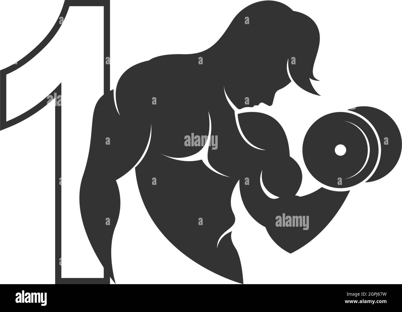 Number 1 logo icon with a person holding barbell design vector Stock ...