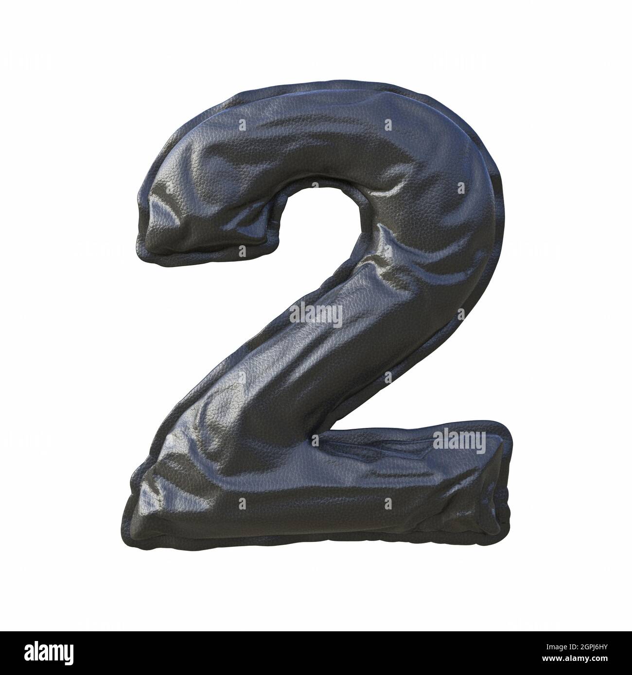 Black leather font Number 2 TWO 3D render illustration isolated on ...