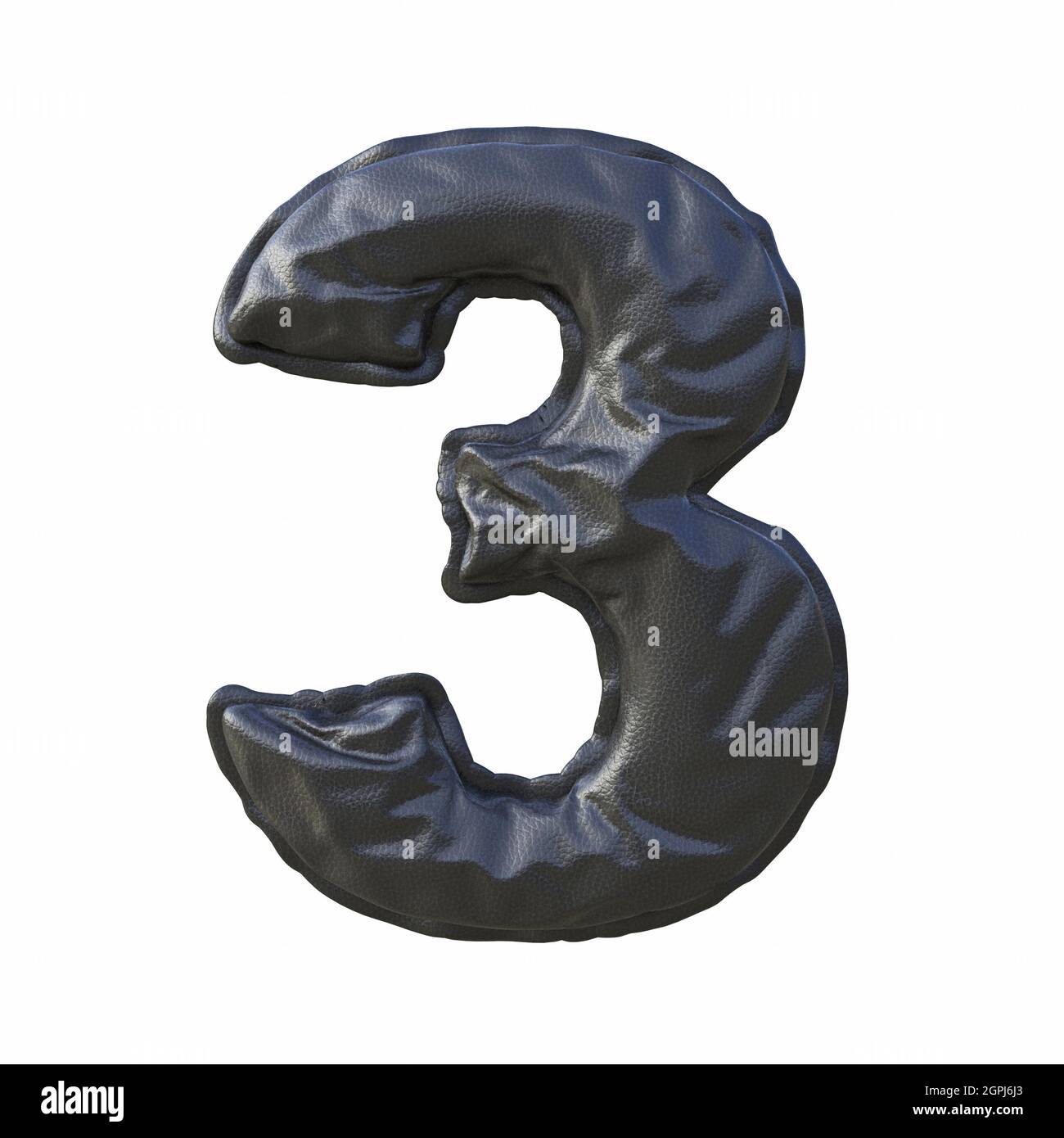 Black leather font Number 3 THREE 3D render illustration isolated on ...