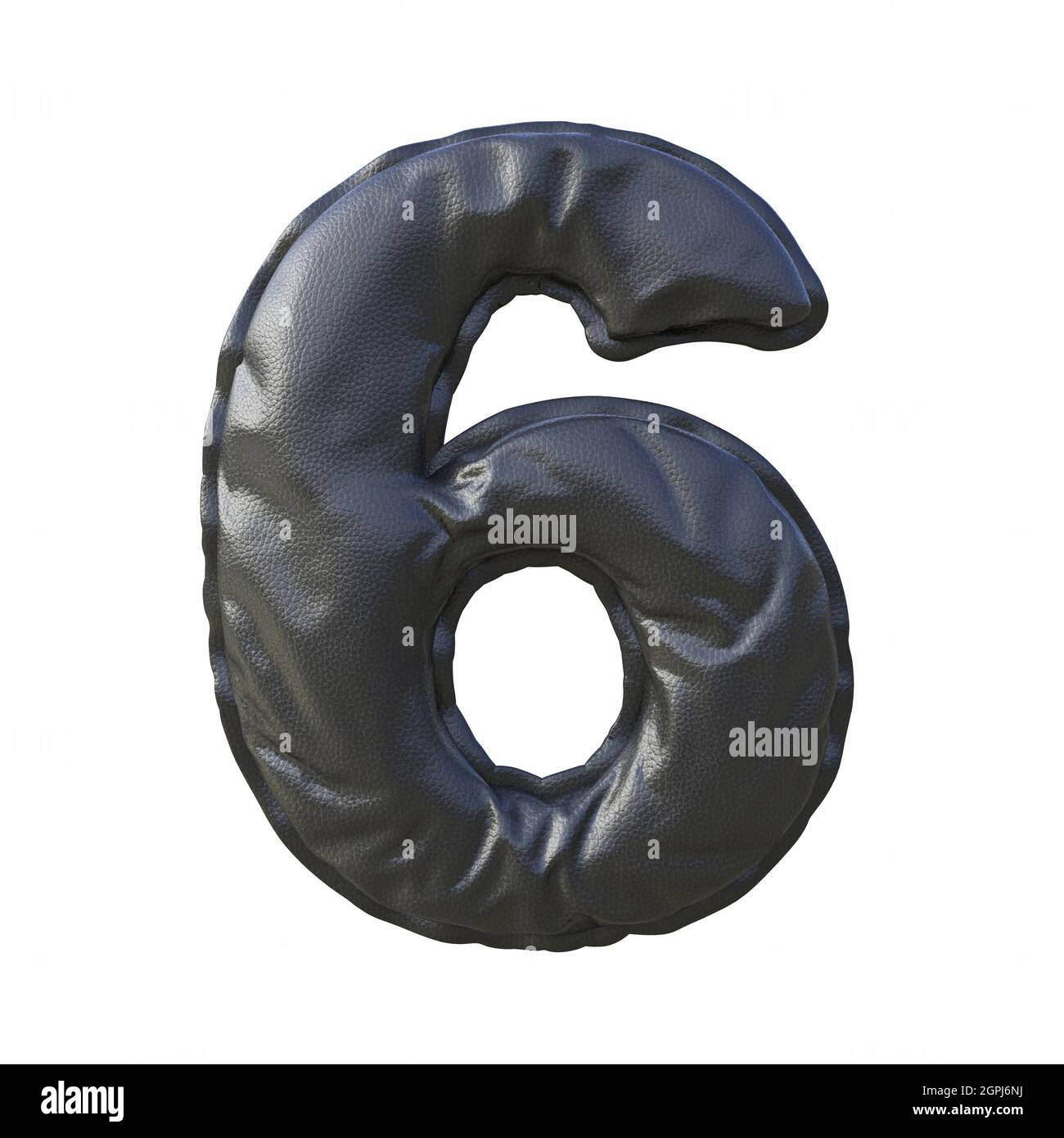 Black leather font Number 6 SIX 3D render illustration isolated on ...