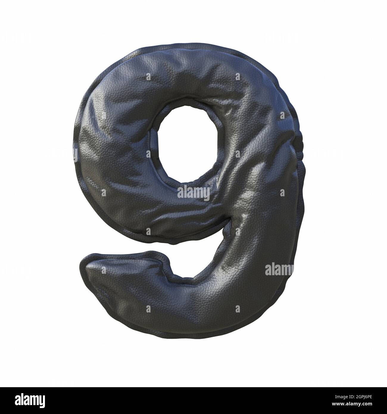Black leather font Number 9 NINE 3D render illustration isolated on ...