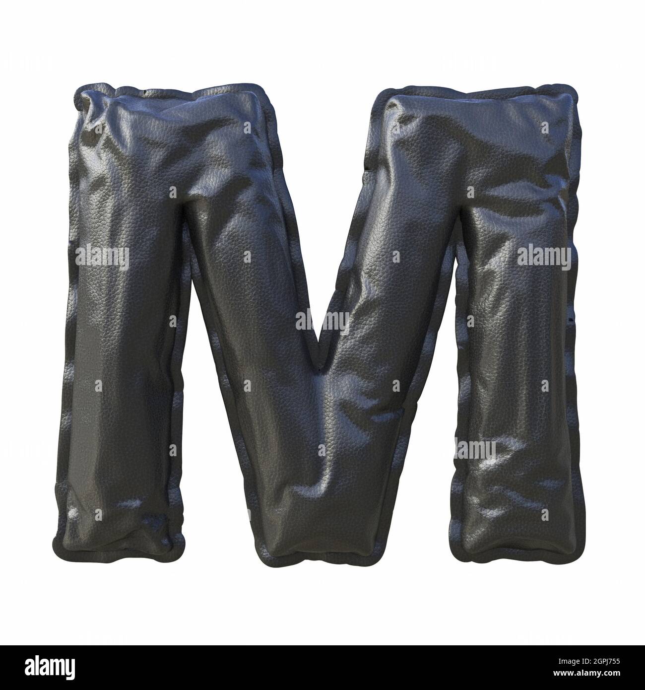 Black leather font Letter M 3D render illustration isolated on white ...