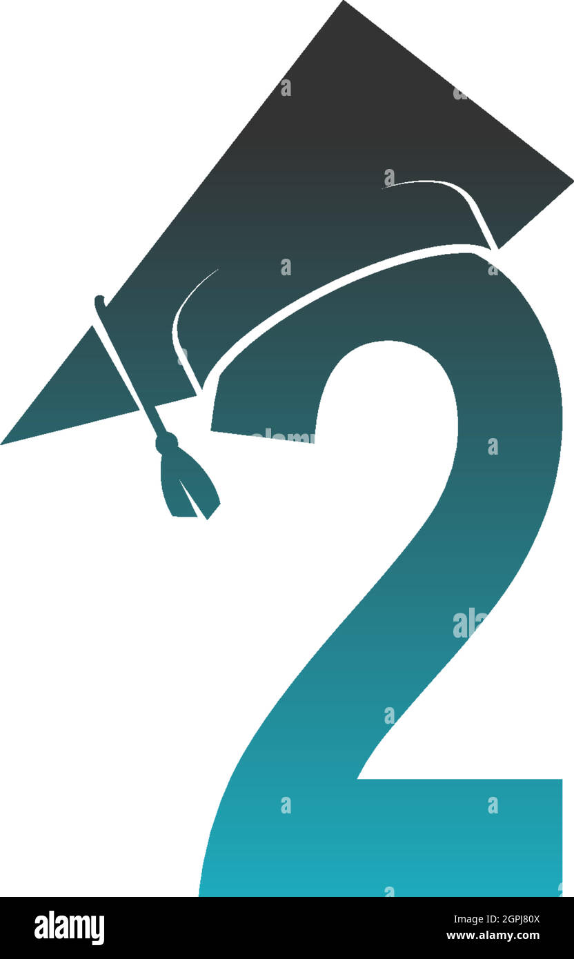 Number 2 logo icon with graduation hat design vector Stock Vector Image ...