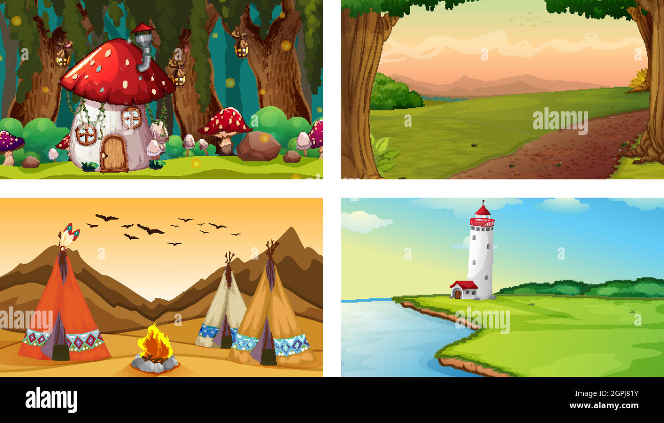 Four different nature horizontal scene illustration Stock Vector Image ...