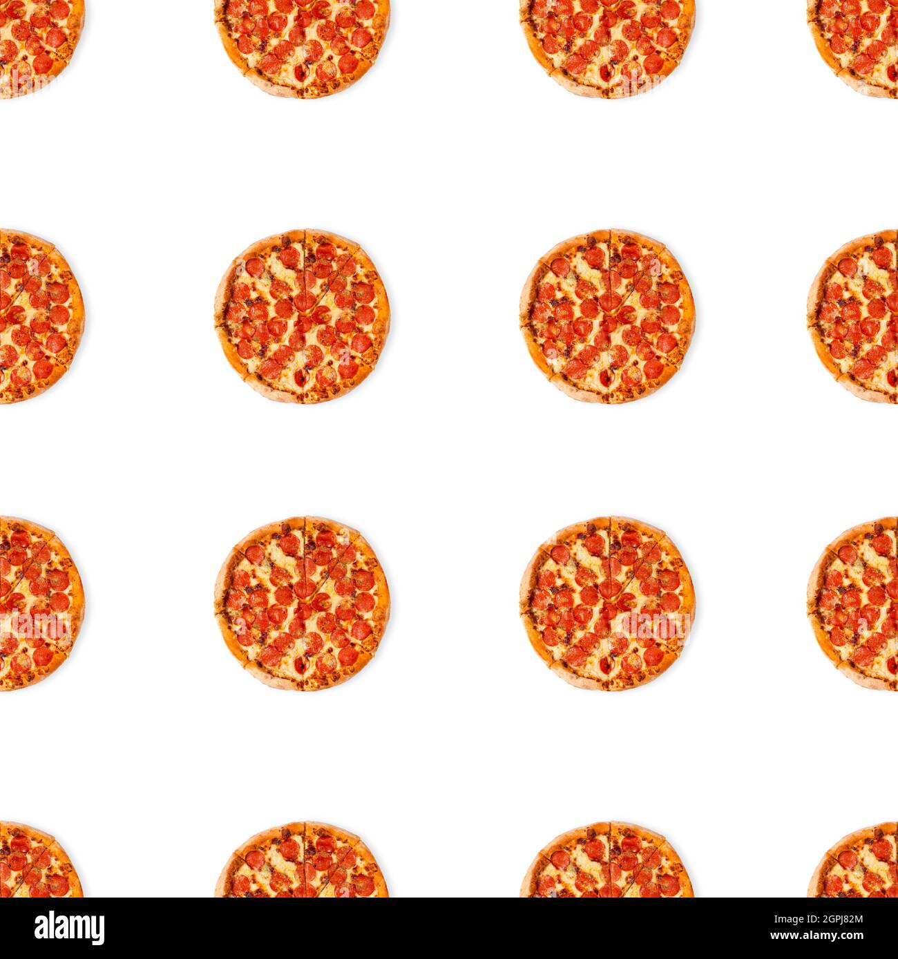 Seamless pizza pattern isolated on white background. Top view on ...