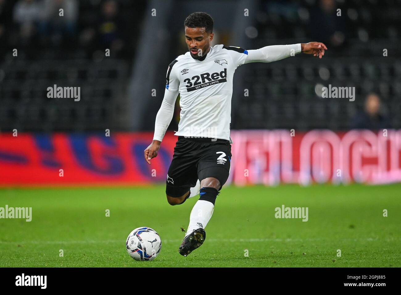 Nathan Byrne #2 of Derby County in action during the game in, on 9/29 ...