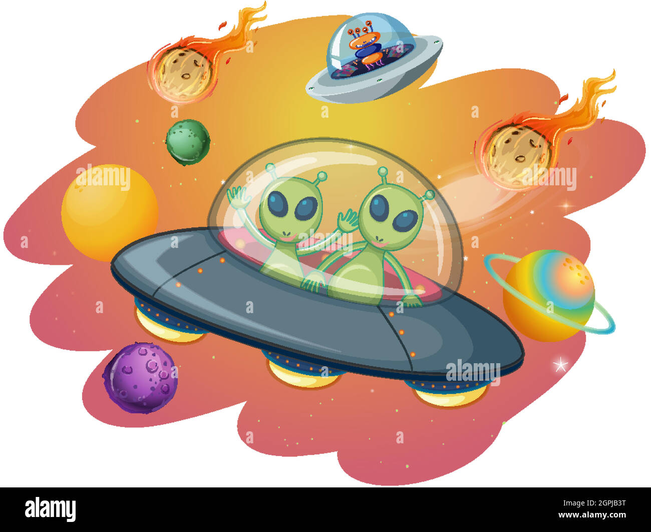 Alien in UFO on space scene illustration Stock Vector Image & Art - Alamy