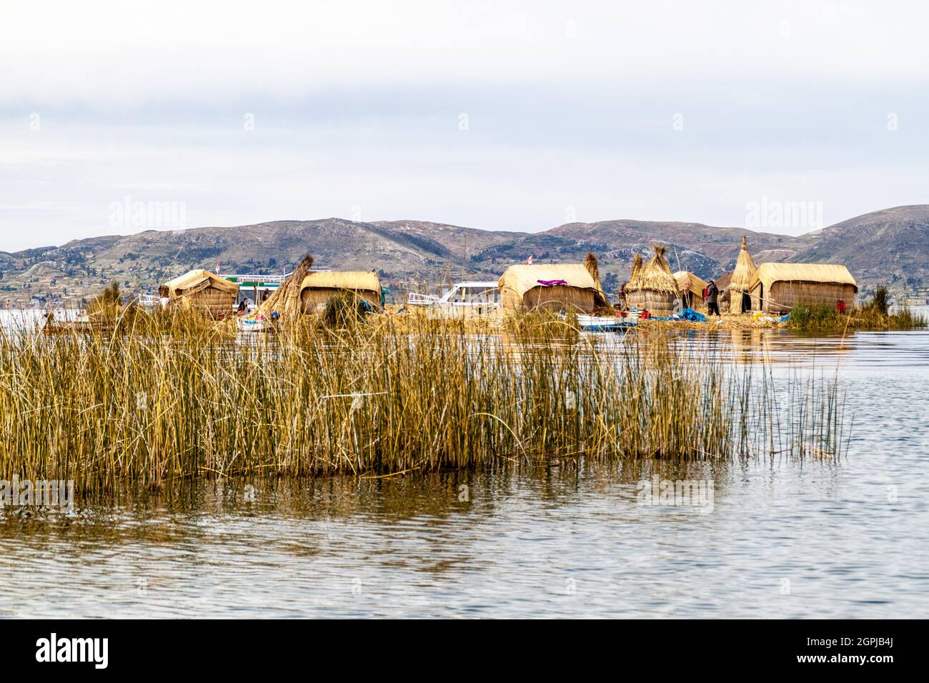 One of Uros floating islands, Titicaca lake, Peru Stock Photo - Alamy
