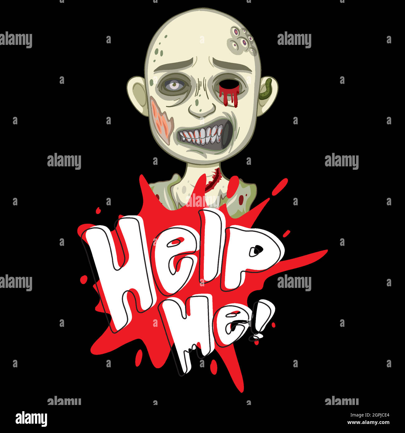 Help me text design with creepy zombie illustration Stock Vector Image ...