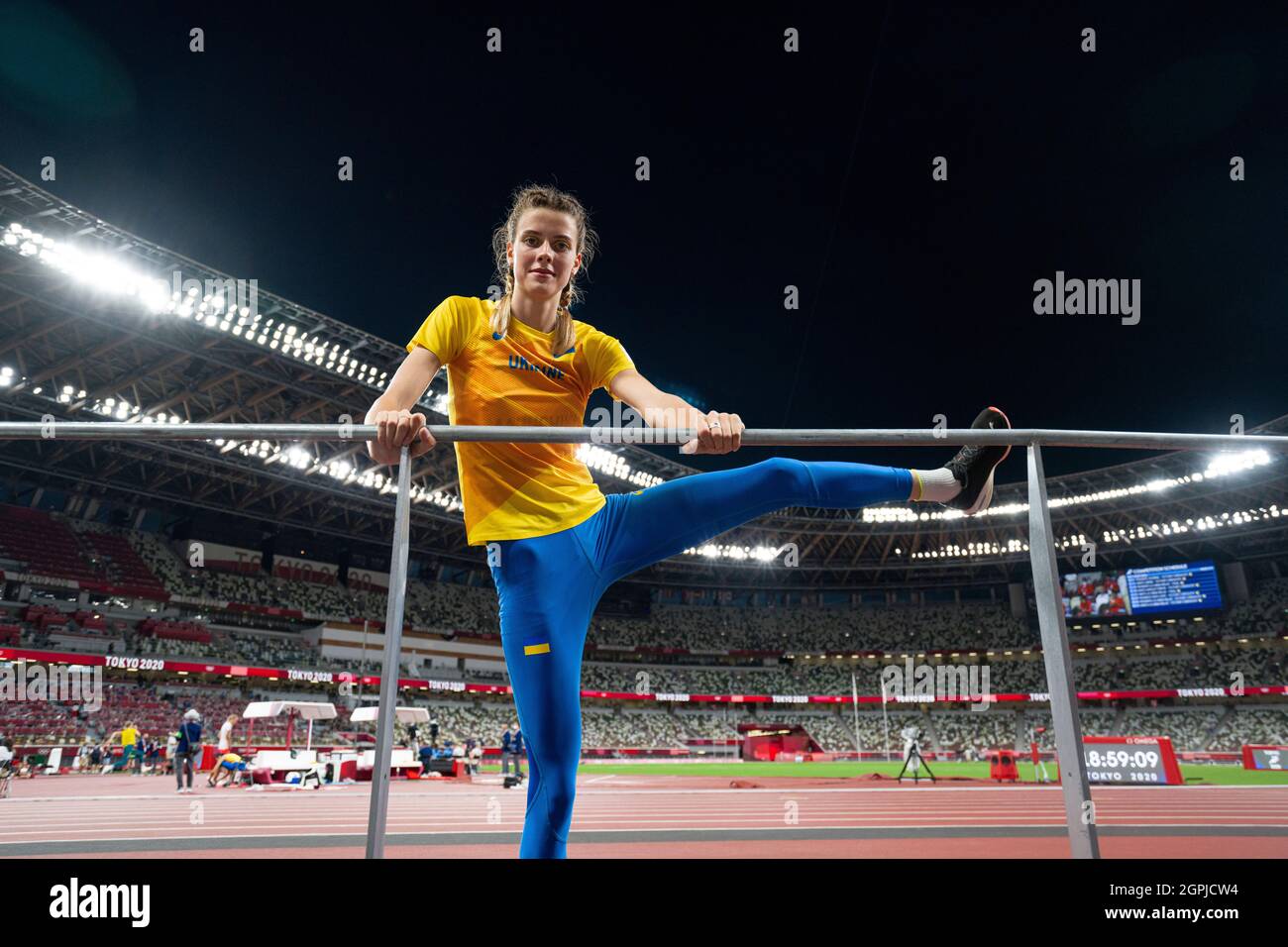 Yaroslava Mahuchikh participating in the high jump at the Tokyo 2020 ...