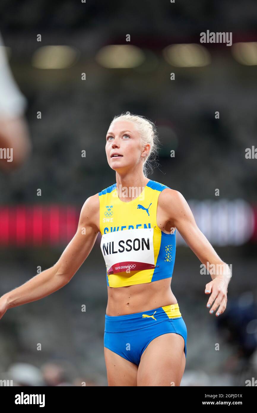 Maja Nilsson participating in the high jump at the Tokyo 2020 Olympic ...