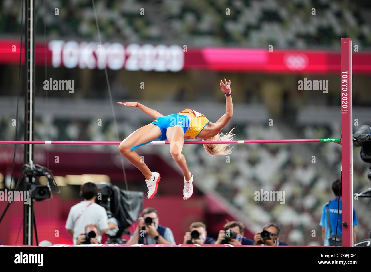 Yuliya Levchenko participating in high jump at the Tokyo 2020 Olympic ...