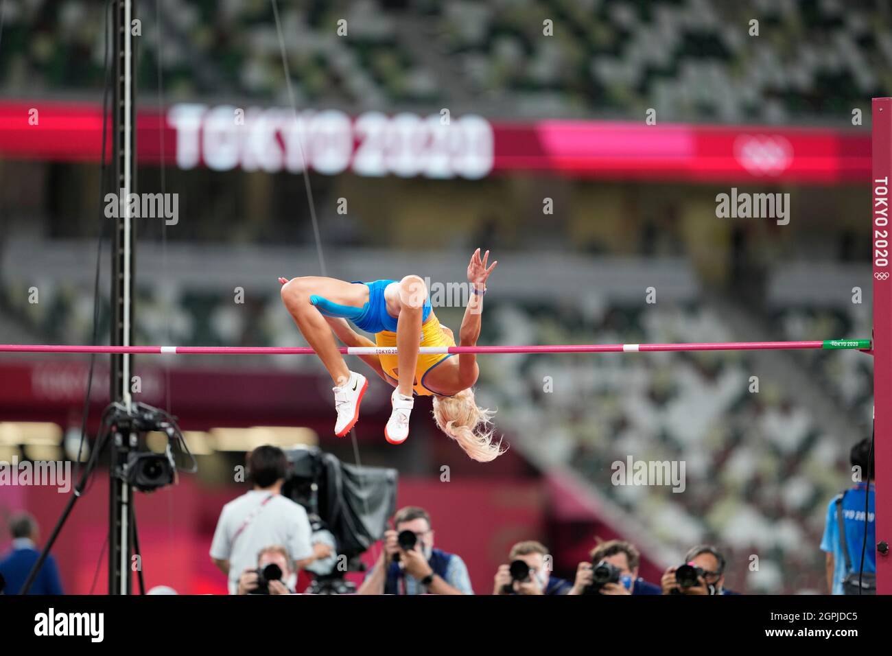 Yuliya Levchenko participating in high jump at the Tokyo 2020 Olympic ...
