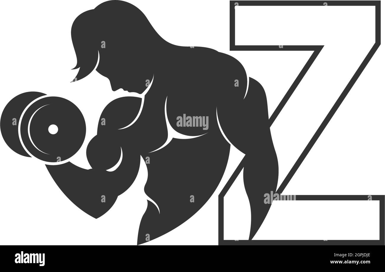 Letter Z logo icon with a person holding barbell design vector Stock ...