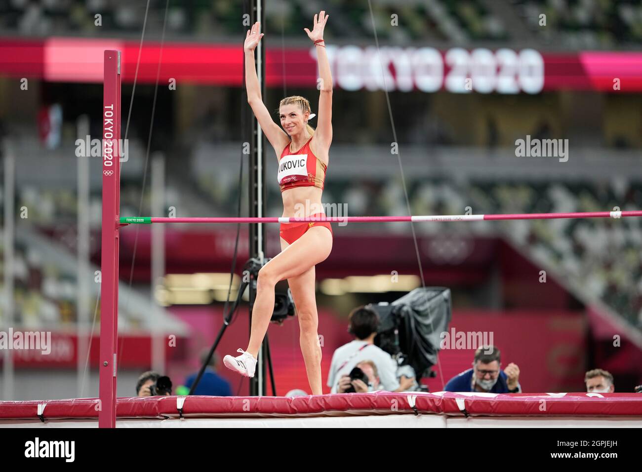 Marija Vuković participating in the high jump at the Tokyo 2020 Olympic ...