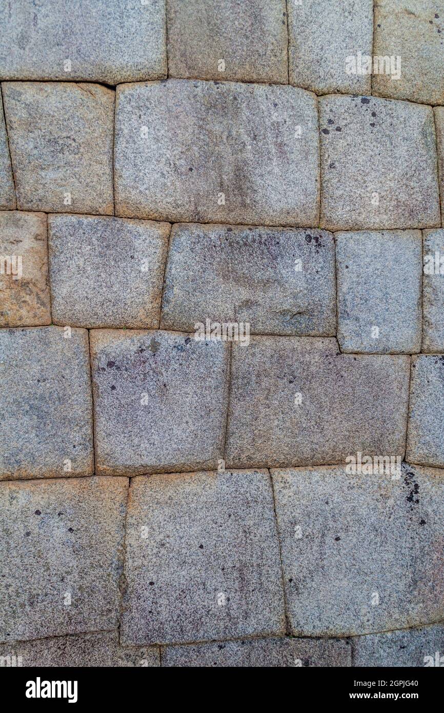 Detail of perfect Inca stonework of Temple of the Sun at Machu Picchu ...