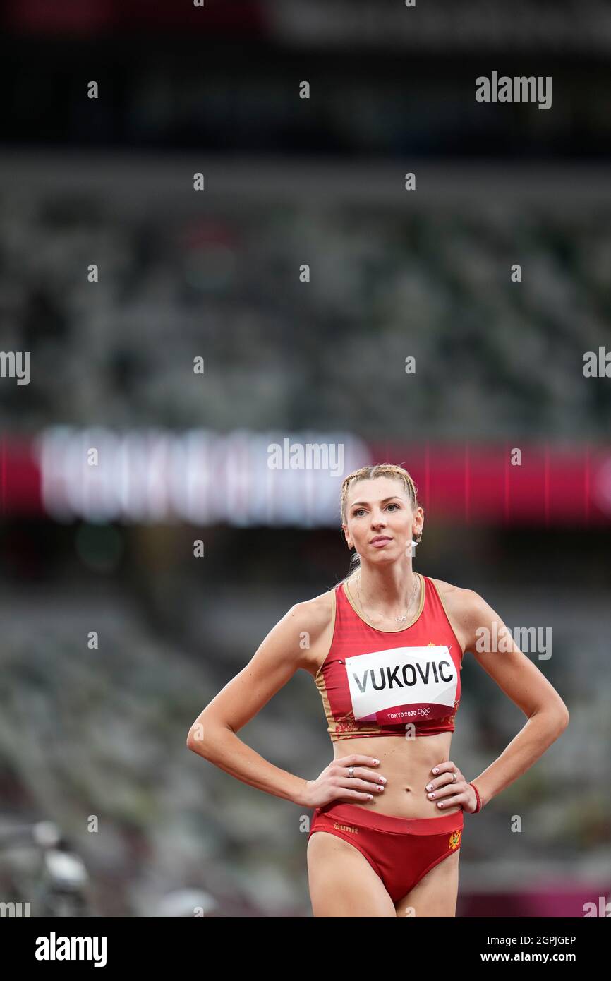 Marija Vuković participating in the high jump at the Tokyo 2020 Olympic ...