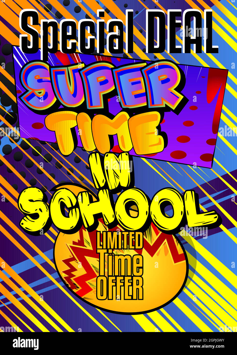 Super Time in School Comic book style advertisement text Stock Vector ...