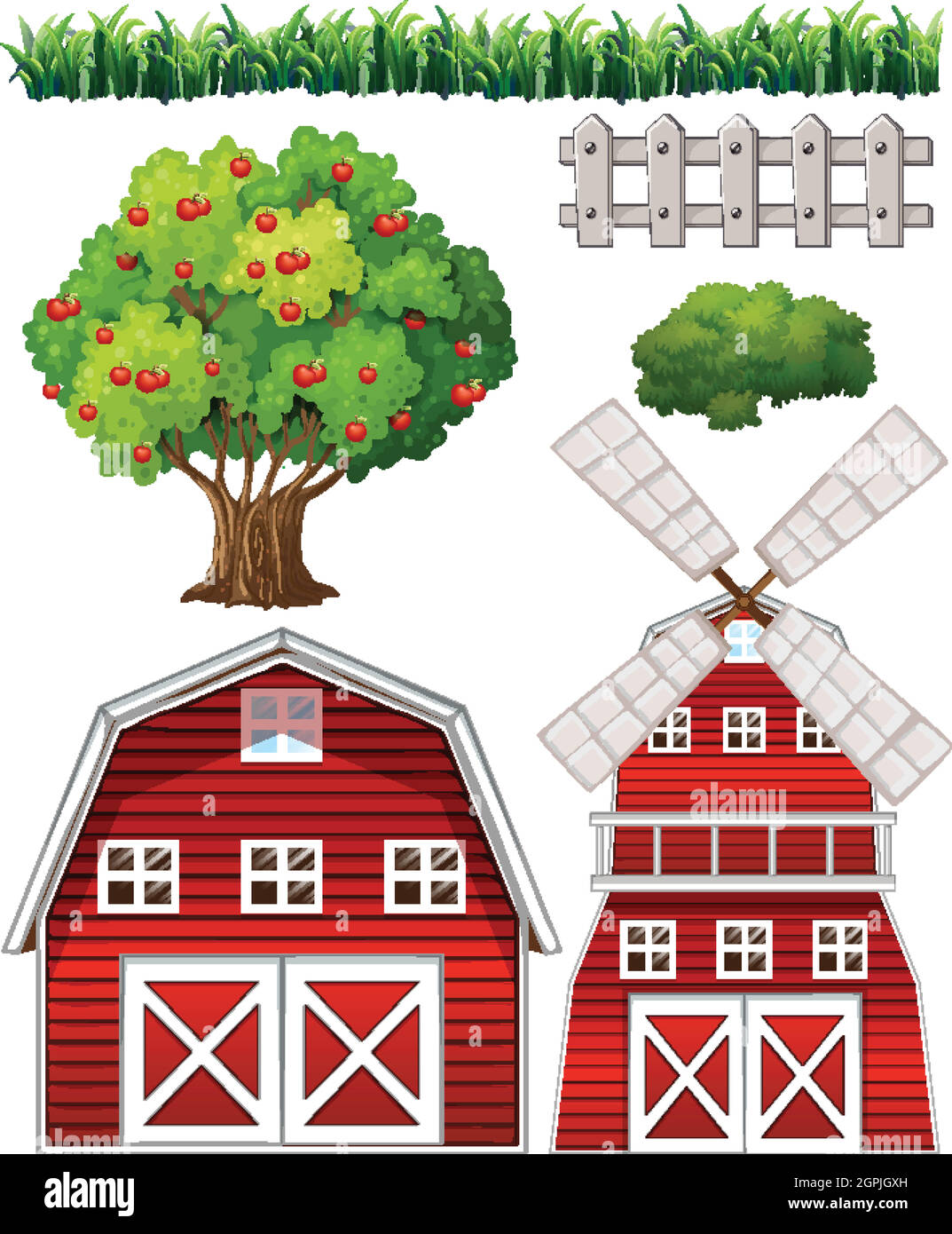 Farm element set isolated on white background illustration Stock Vector ...