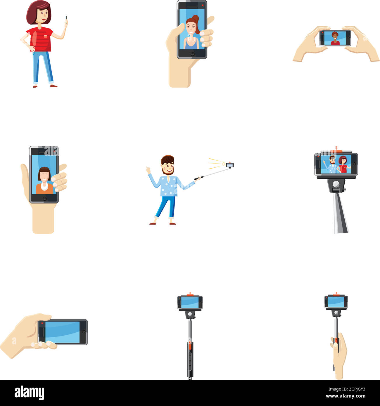 Photography on smartphone icons set, cartoon style Stock Vector Image ...