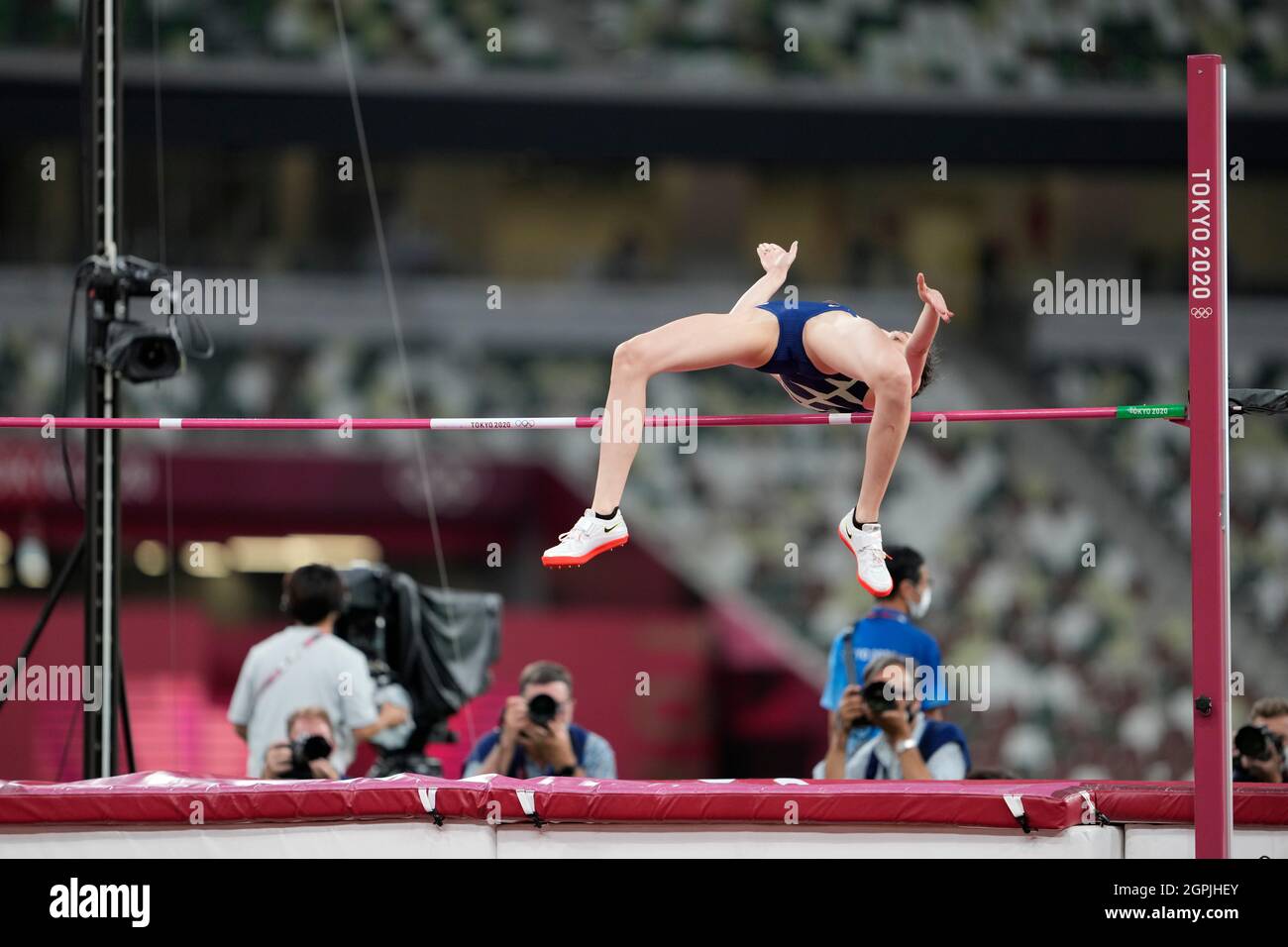Mariya Lasitskene participating in the high jump at the Tokyo 2020 ...