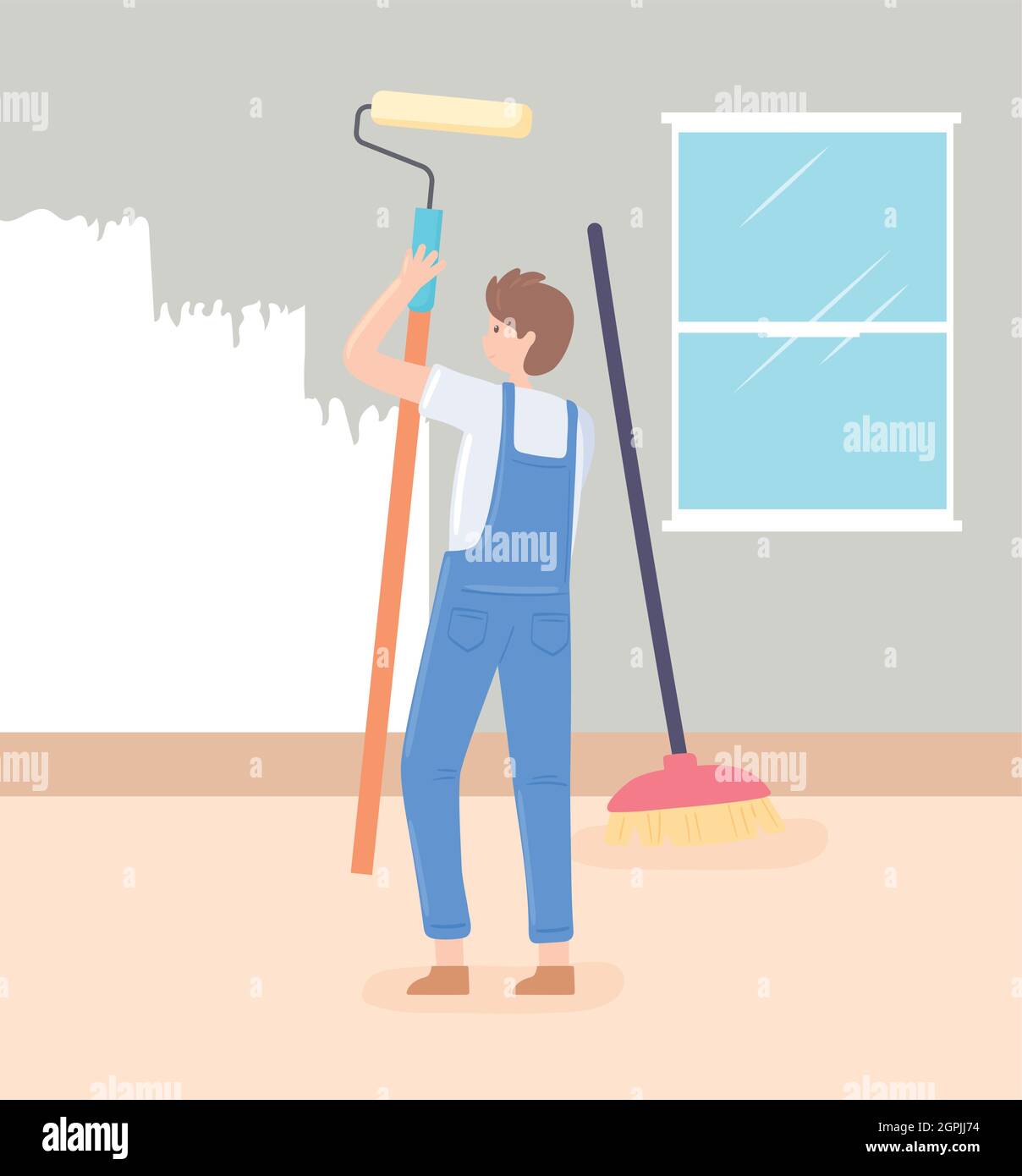man painting a wall Stock Vector Image & Art - Alamy