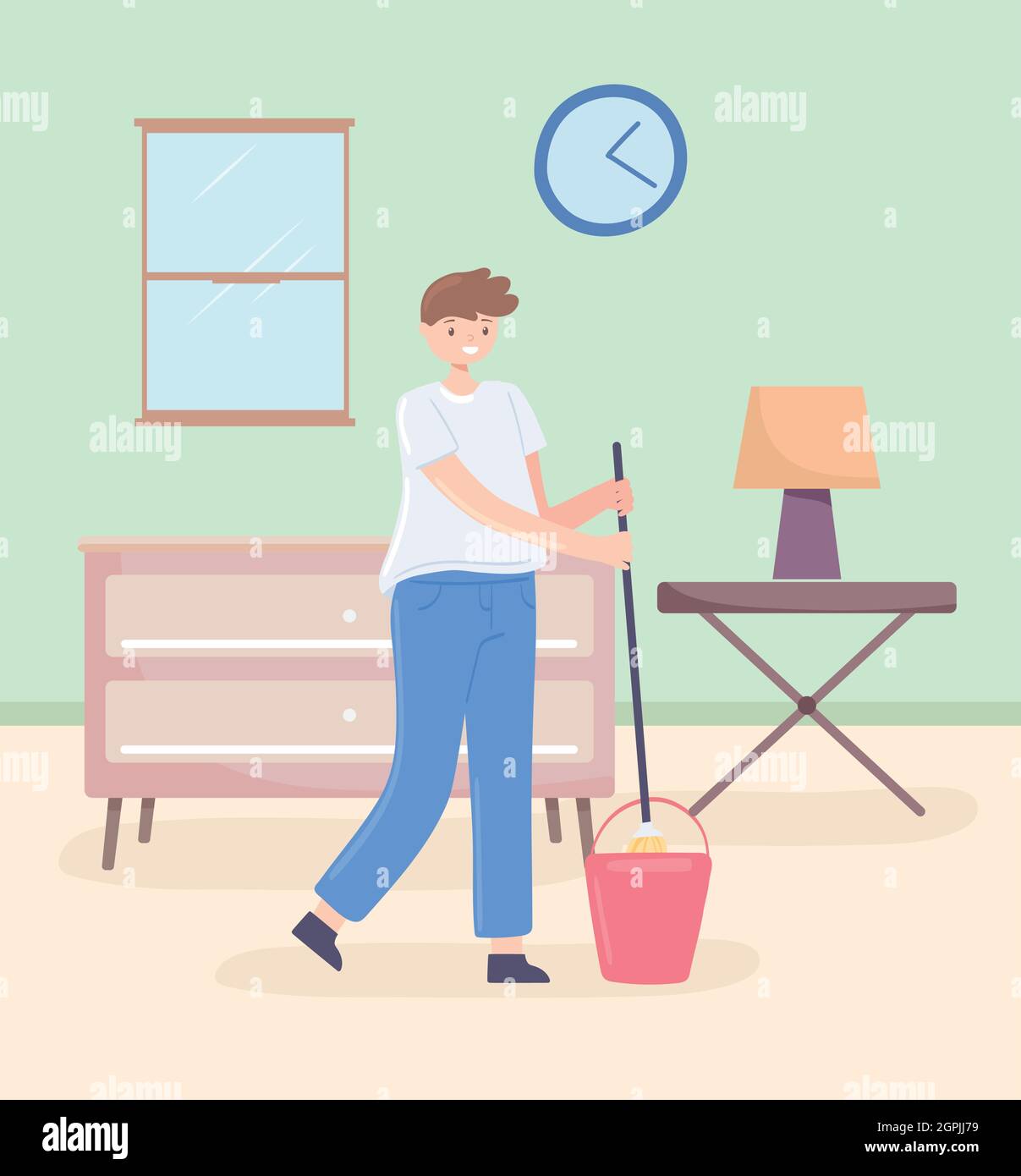 Man mop bucket cleaning Stock Vector Images - Alamy