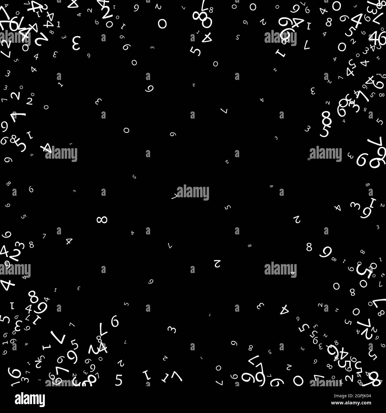 Falling numbers, big data concept. Binary white messy flying digits ...