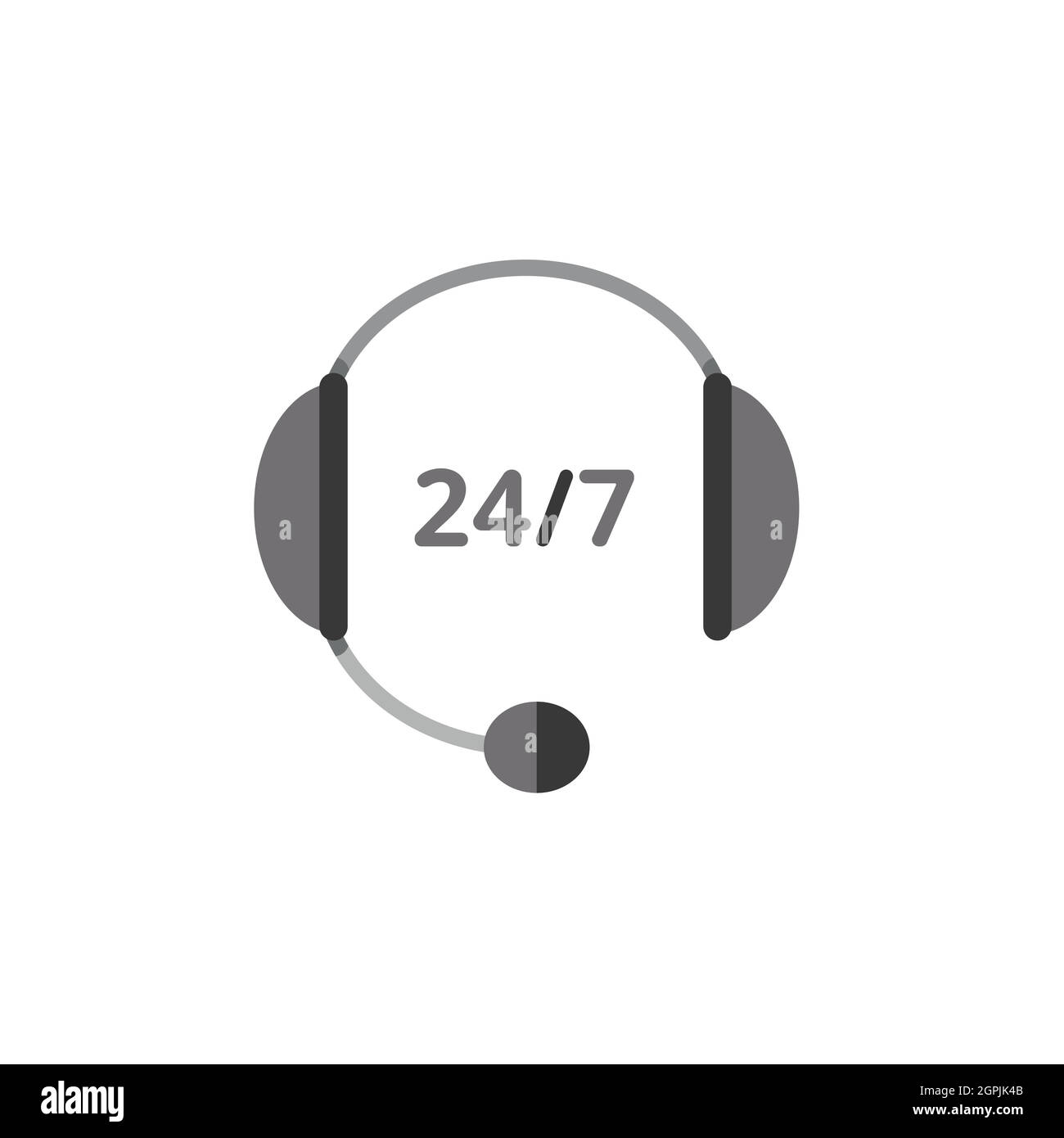 Call center. Headphone. 24 7 Phone assistant. Flat color icon. Commerce ...