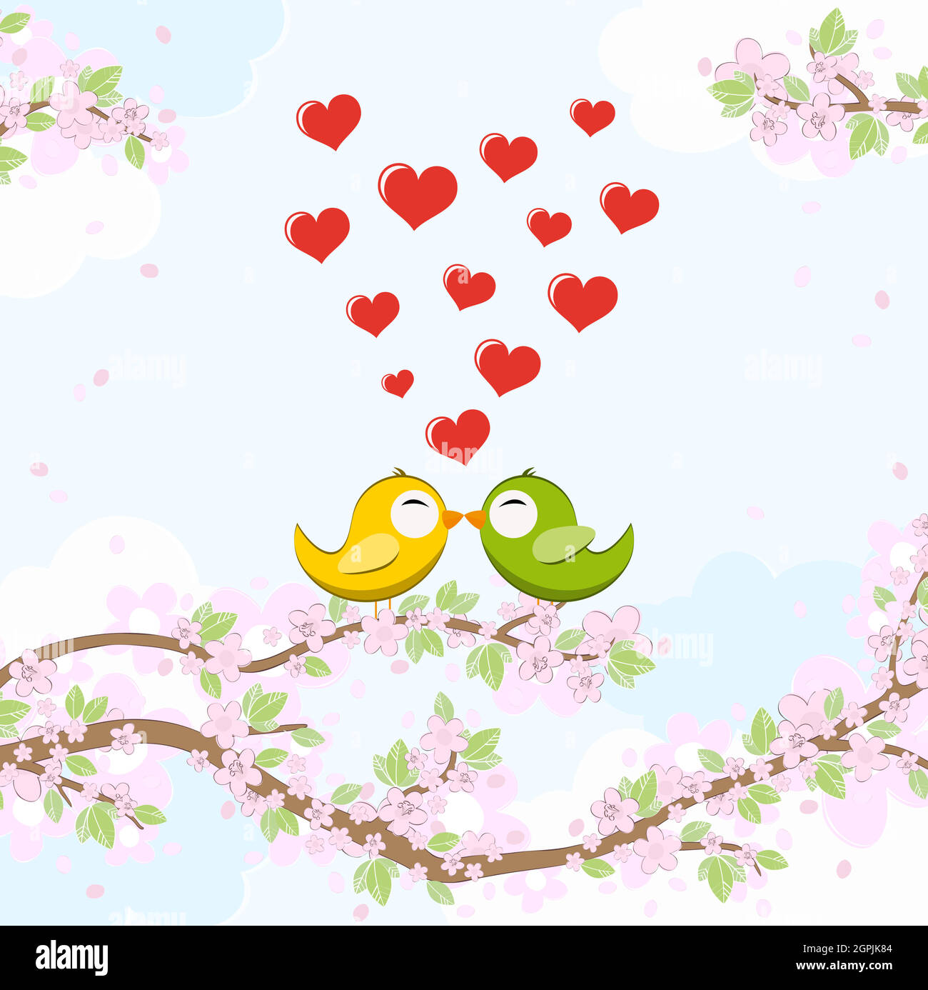 Birds kissing on branch Stock Vector Images - Alamy