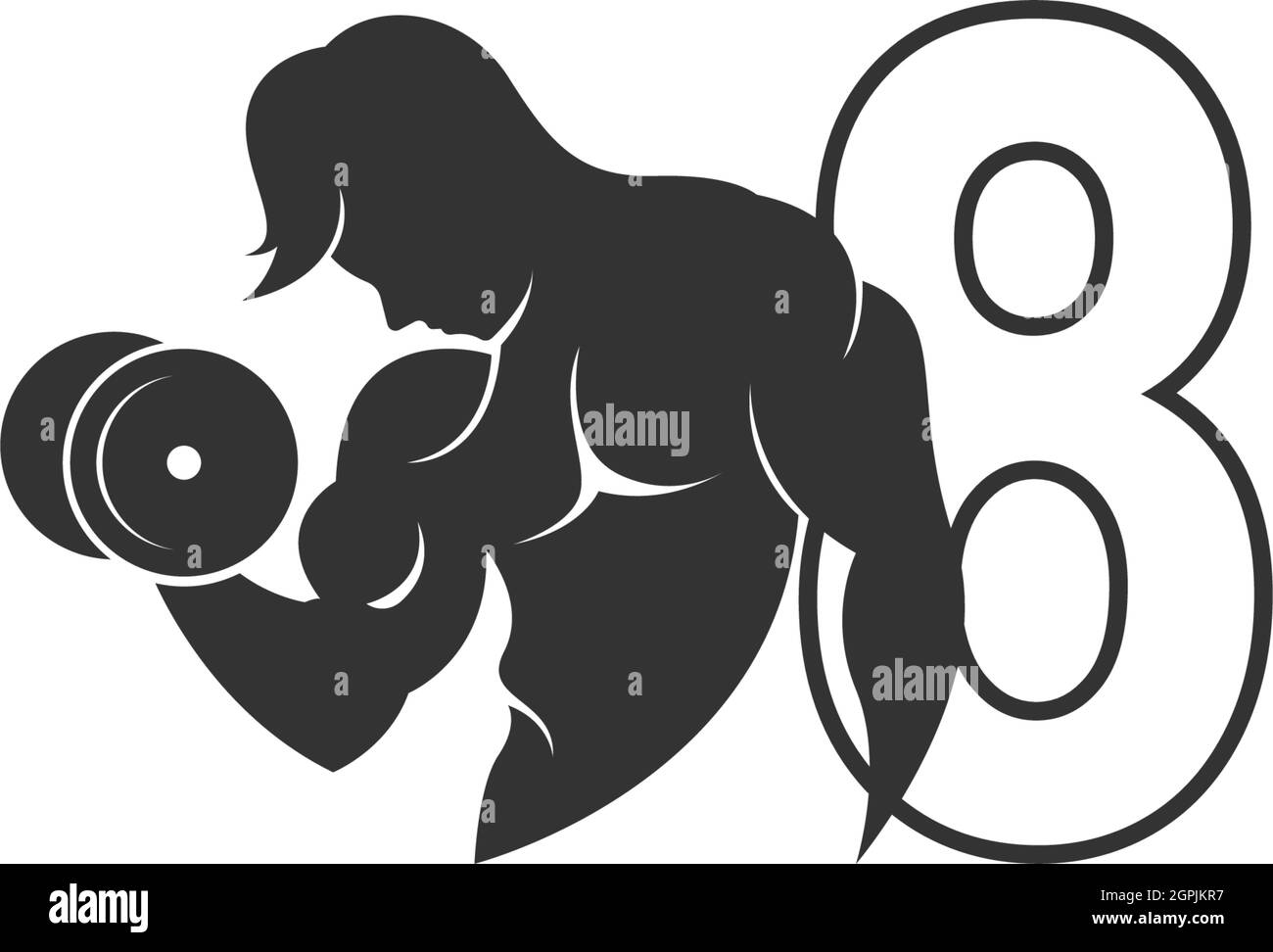 Number 8 logo icon with a person holding barbell design vector Stock ...