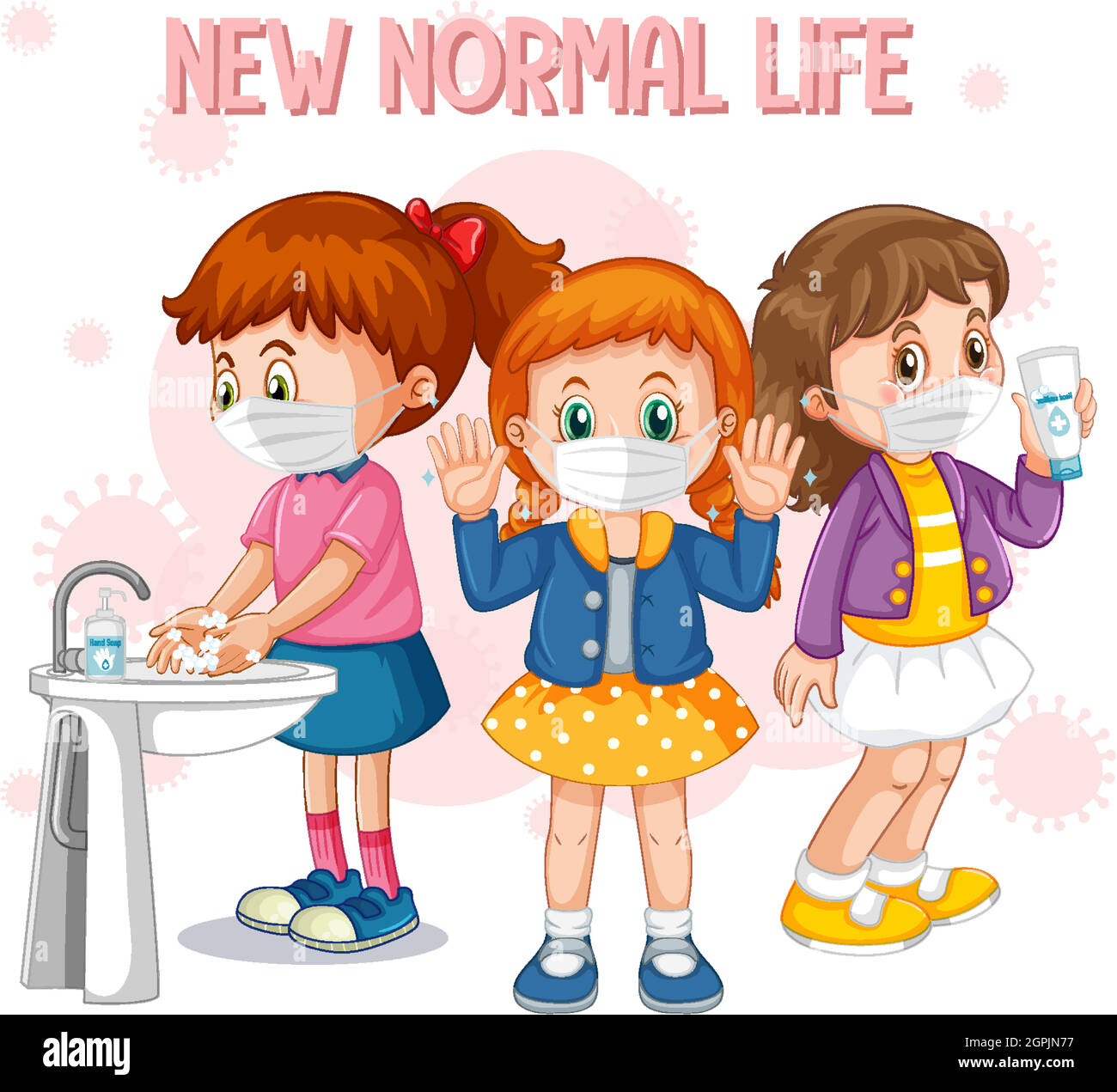 New Normal Life with children wearing mask illustration Stock Vector ...