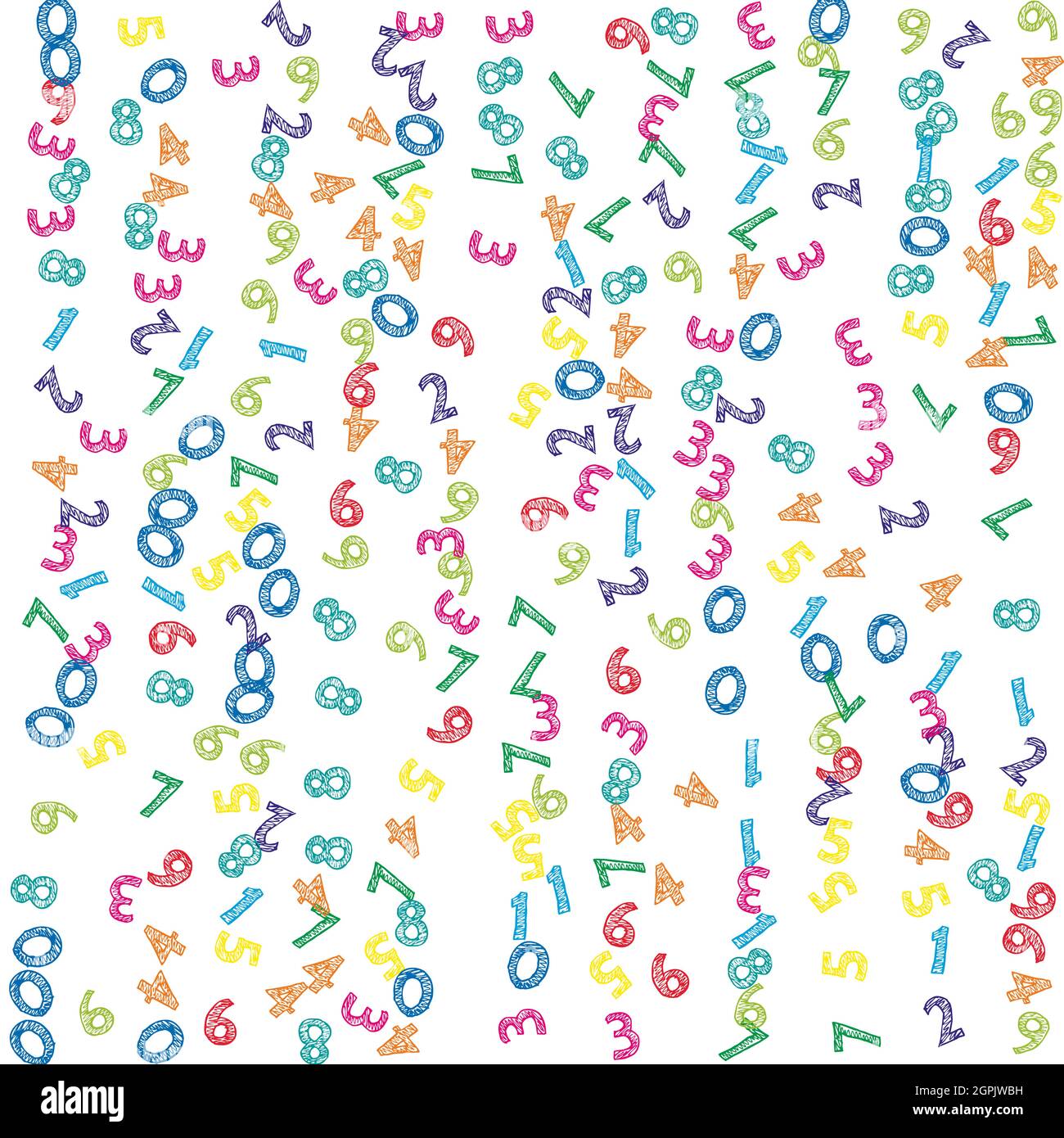 Falling colorful sketch numbers. Math study concept with flying digits ...